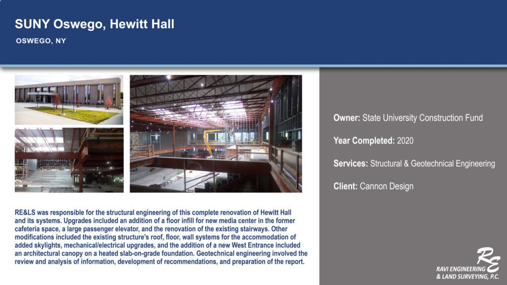 Project – SUNY Oswego Hewitt Hall – Ravi Engineering & Land Surveying, P.C.